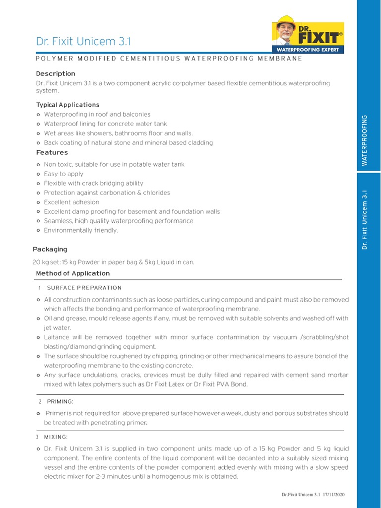 ITEM 1. For Roof Plan dr-fixit-unicem-DATA SHEET | PDF