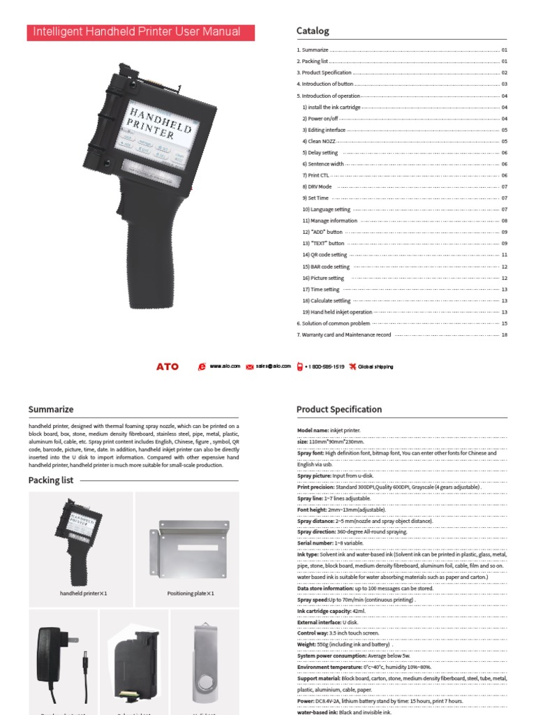 Handheld Intelligent Inkjet Printer User Manual | PDF | Printer (Computing) | Computing