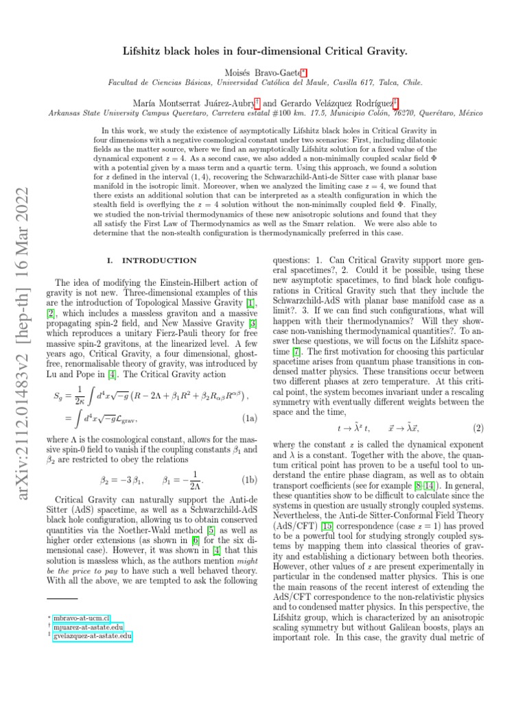 Lifshitz Black Holes in Four-Dimensional Critical Gravity | PDF ...