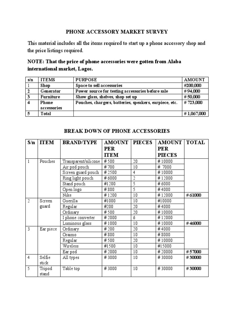 Phone Accessory Market Survey | PDF | Battery Charger | Electronics