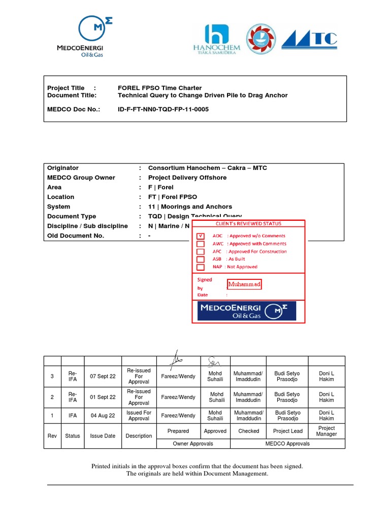 ID F FT NN0 TQD FP 11 0005 - R3 - Technical Query To Change Driven Pile To Drag Anchor Awc | PDF ...
