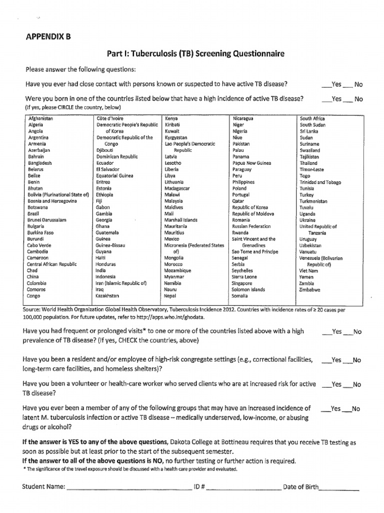TB Screening Form | PDF | Tuberculosis | Medical Specialties