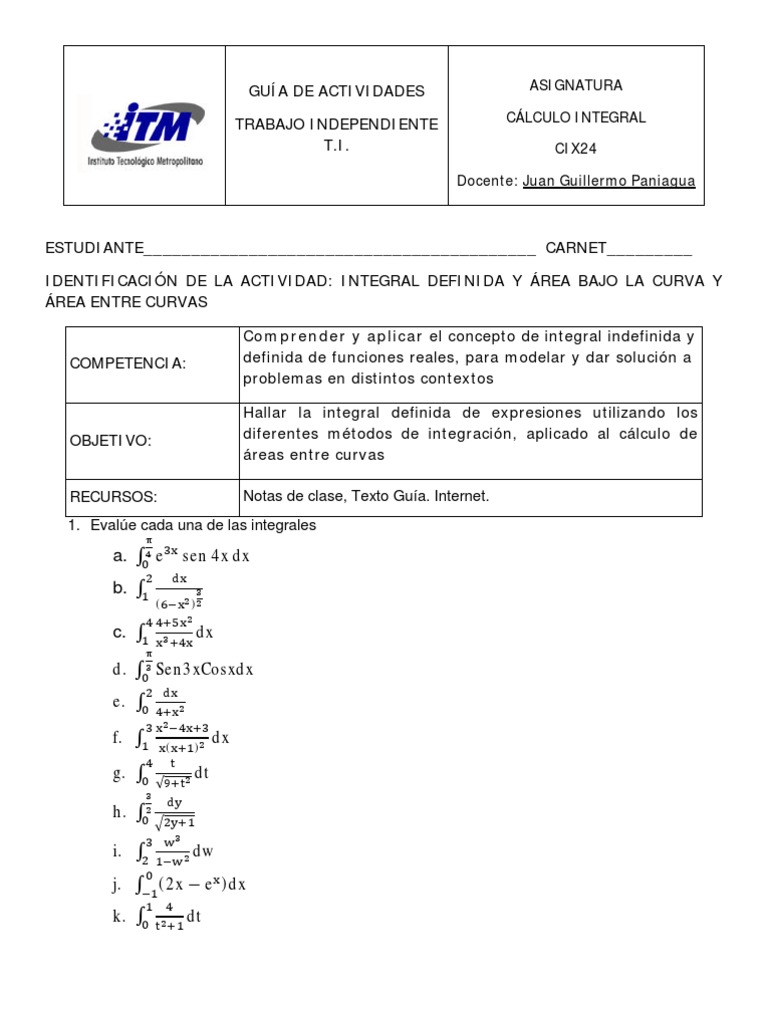 Taller No 7 Integral Definida y Área Bajo Una Curva | PDF | Integral ...