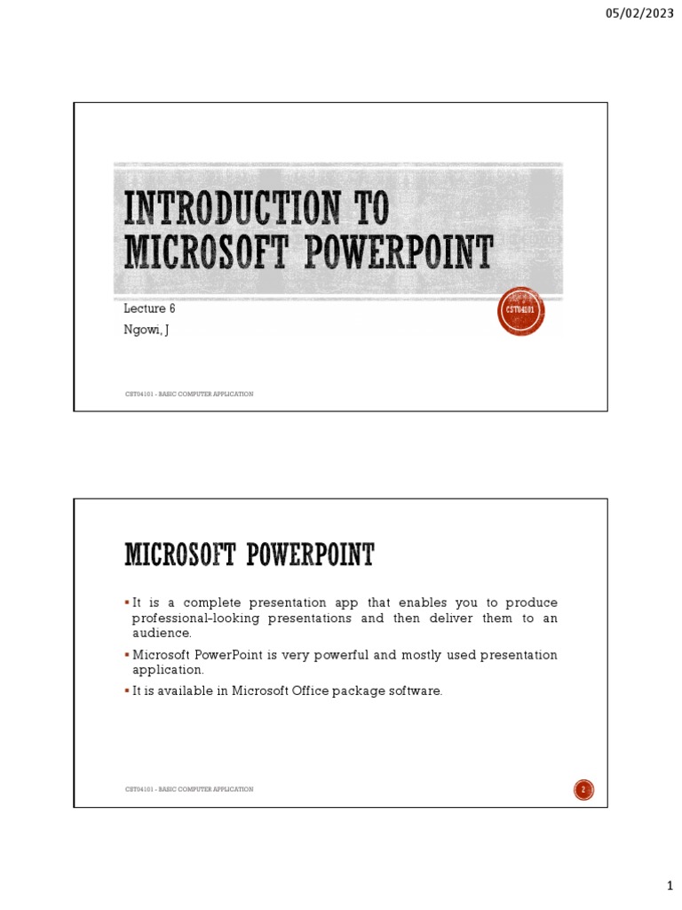 Lecture 6 - Introduction To Microsoft Powerpoint | PDF | Microsoft Power Point | Microsoft Office