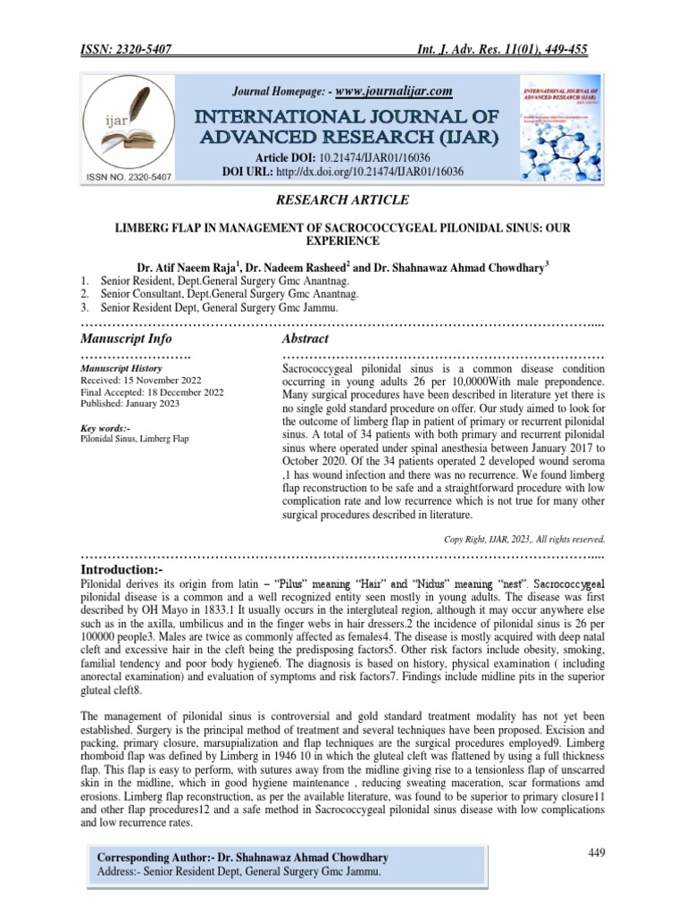 Limberg Flap in Management of Sacrococcygeal Pilonidal Sinus: Our ...