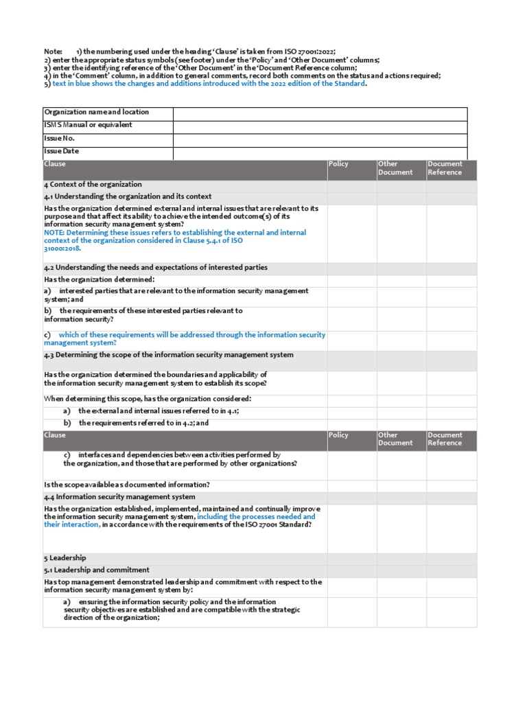 ISO 27001 2022 Gap Analysis Tool | Download Free PDF | Information ... ISO 27001 2022 Gap Analysis Tool | Download Free PDF | Information ...