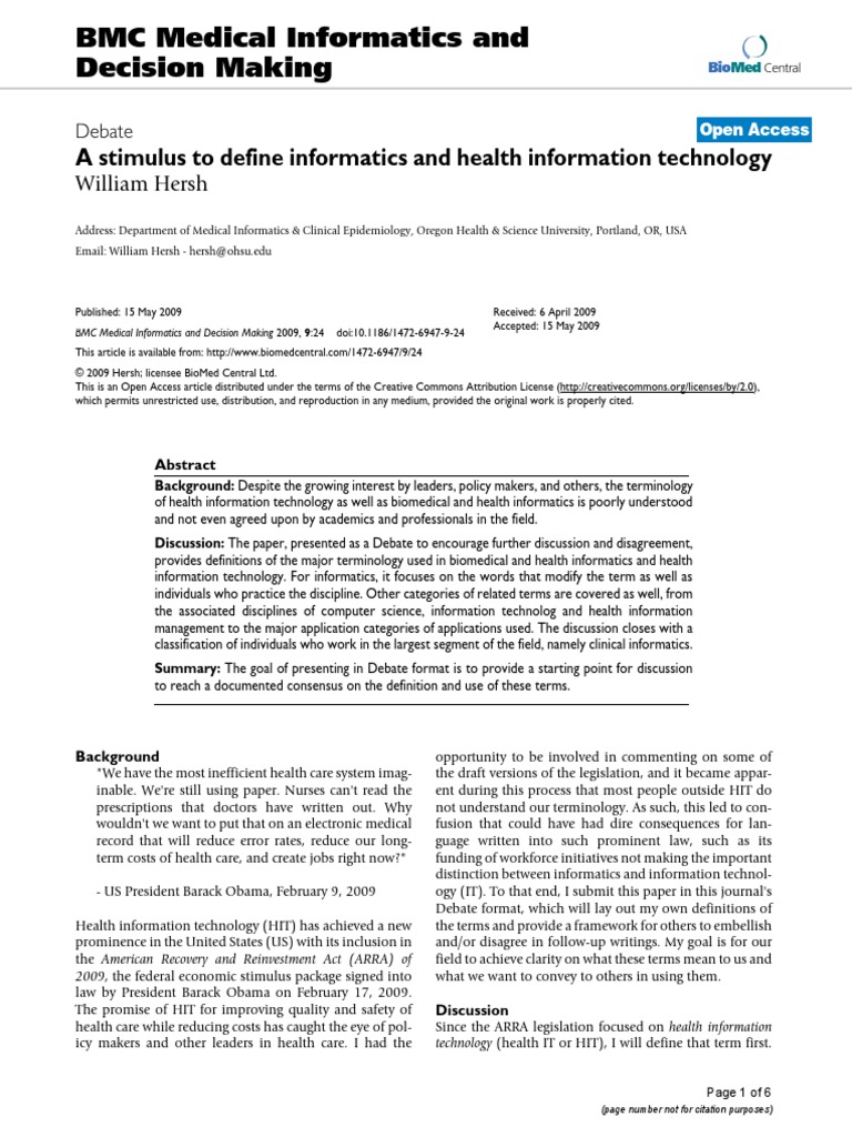 A Stimulus To Define Informatics and HIT | PDF | Health Informatics ...