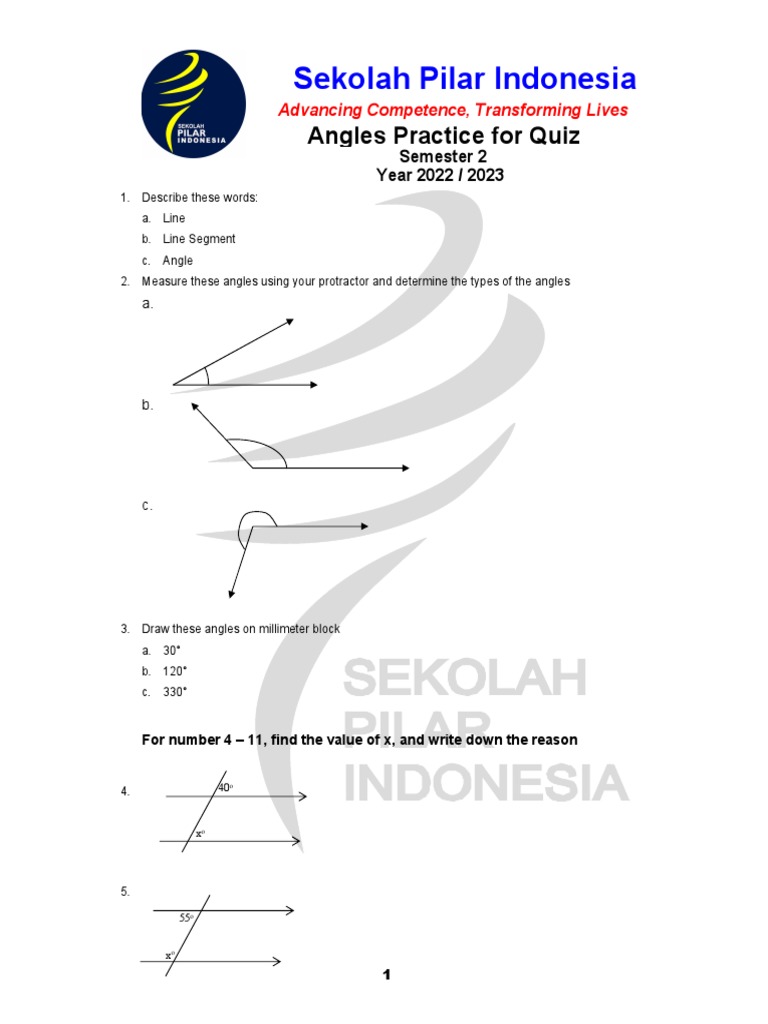 Angles Review For Quiz - 2022-2023 | PDF | Teaching Methods & Materials