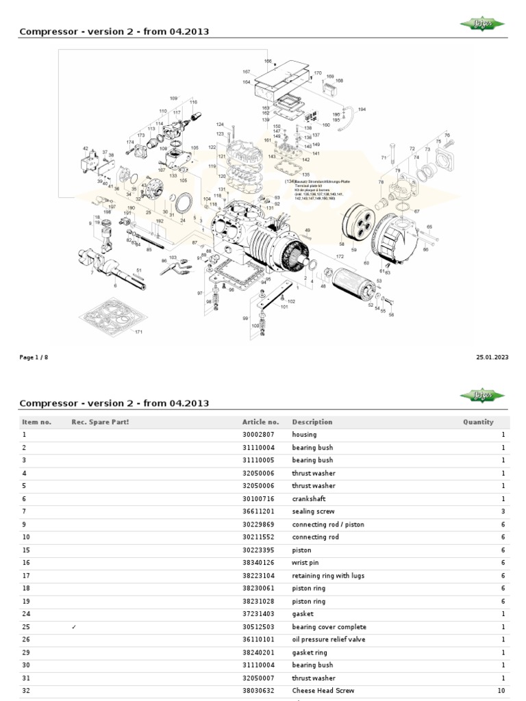 Compressor Parts List | PDF | Piston | Electrical Connector