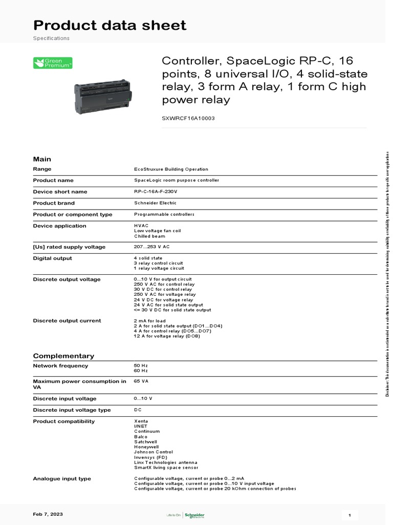 SpaceLogic™ RP-C Controller - SXWRCF16A10003 | PDF | Relay ...