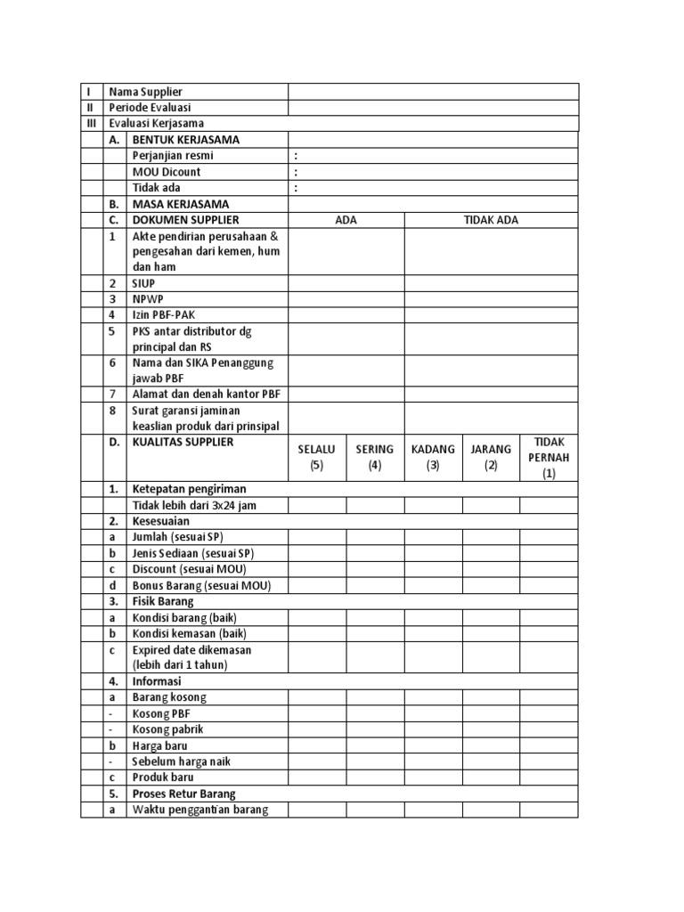 Form Evaluasi PBF | PDF