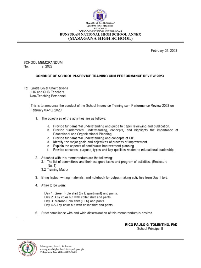 School Memo INSET-2023 | PDF