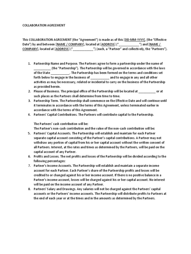 Collaboration Agreement | PDF | Partnership | Interest