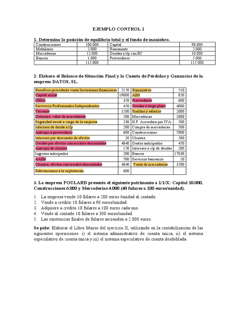 Ejemplo Control 1 Curso 2022 - 2023 | PDF | Deuda | Capital de trabajo