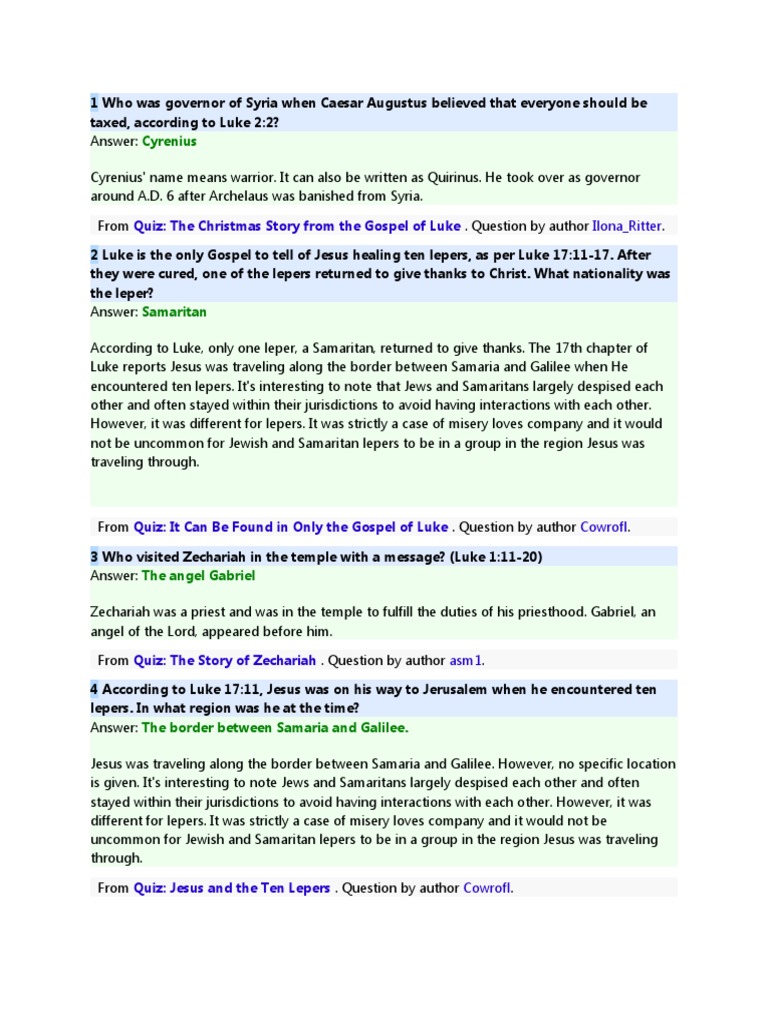 112 Questions With Answers Book of Luke | PDF | Jesus | Gospel Of Luke