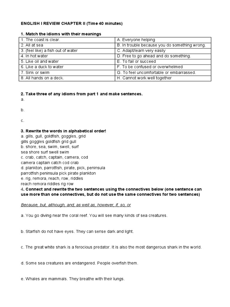 English I Review Chapter 2 | PDF | Great White Shark | Sharks