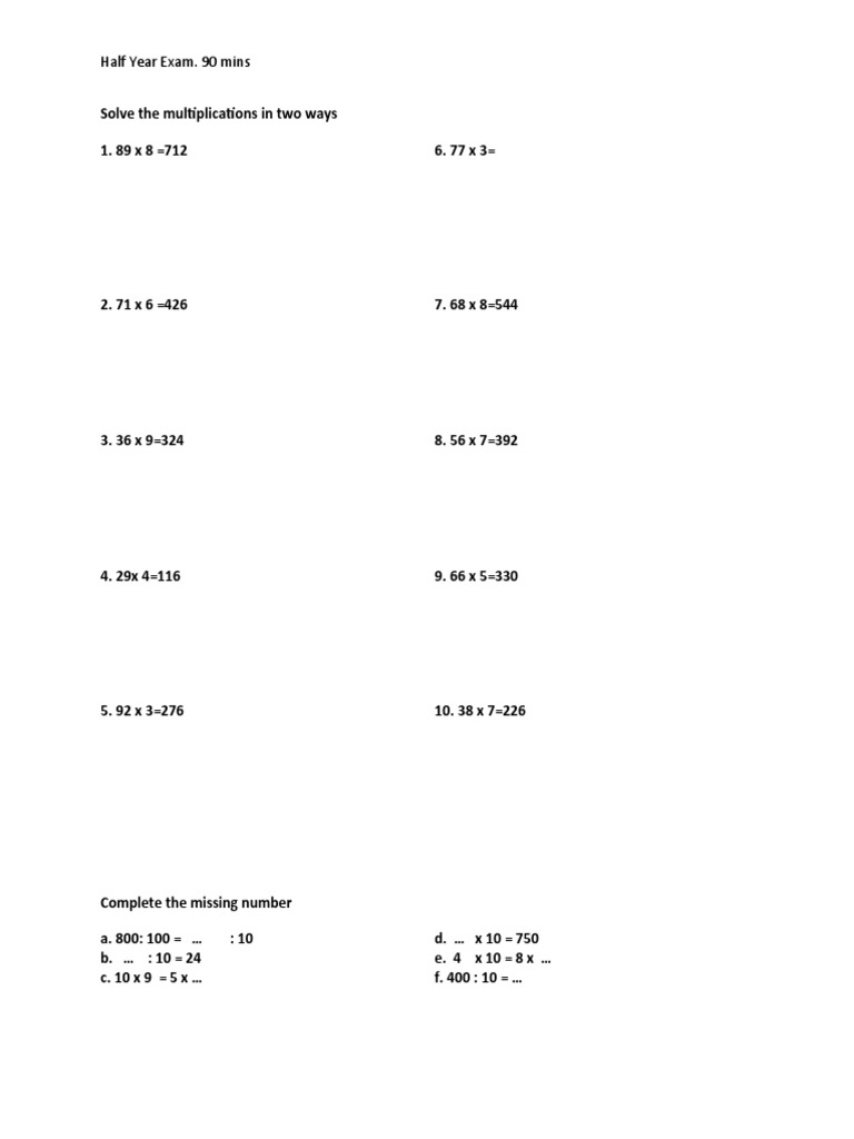 Exam smt1 gr4 Math | PDF | Temperature