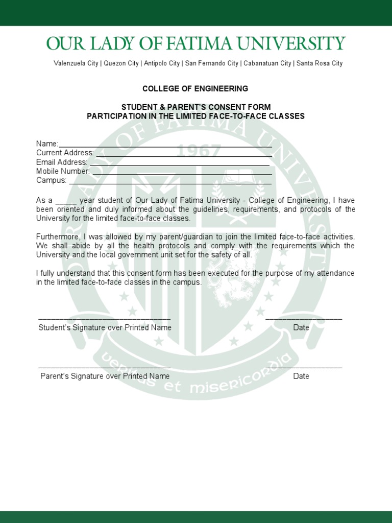 Consent Form for Face-to-Face Classes | PDF