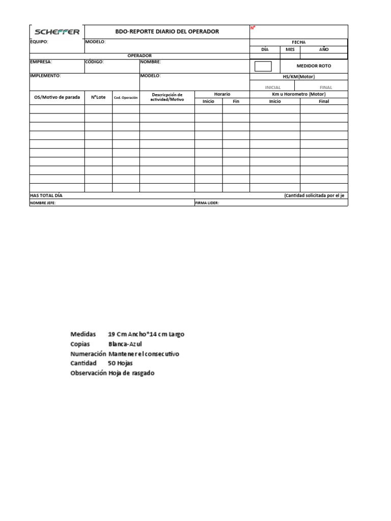 Formato Reporte Diario de Operador | PDF