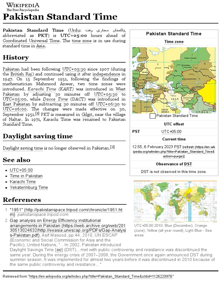 Pakistan Standard Time - Wikipedia | PDF | Daylight Saving Time | Spacetime