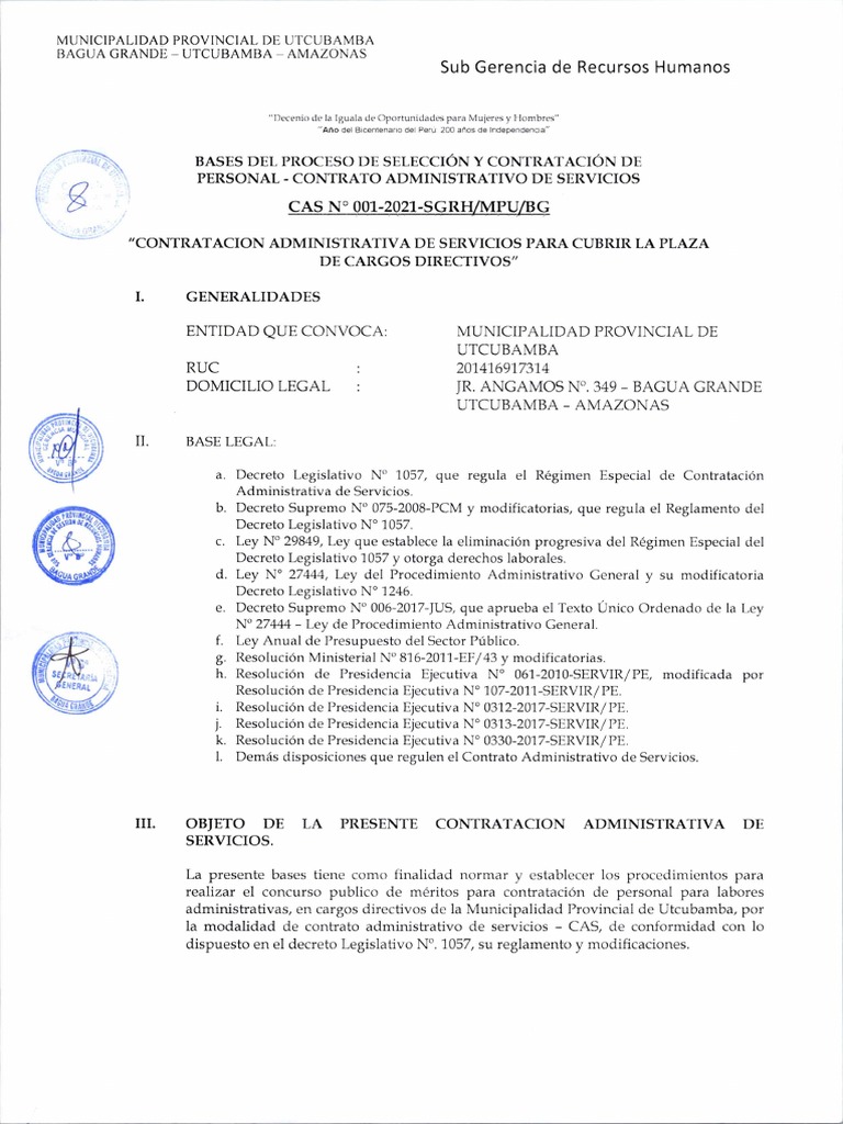 Bases PROCESO CAS 001-2021-MPU PDF | PDF Bases PROCESO CAS 001-2021-MPU PDF | PDF