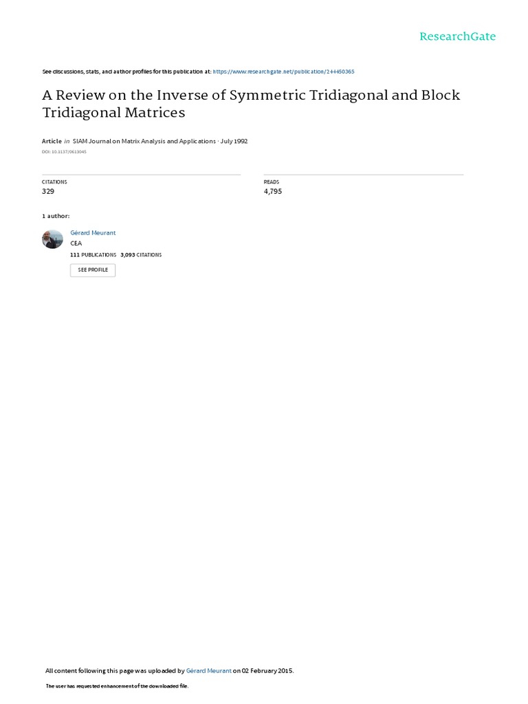 A Review On The Inverse of Symmetric Tridiagonal A | PDF | Matrix (Mathematics) | Partial ...