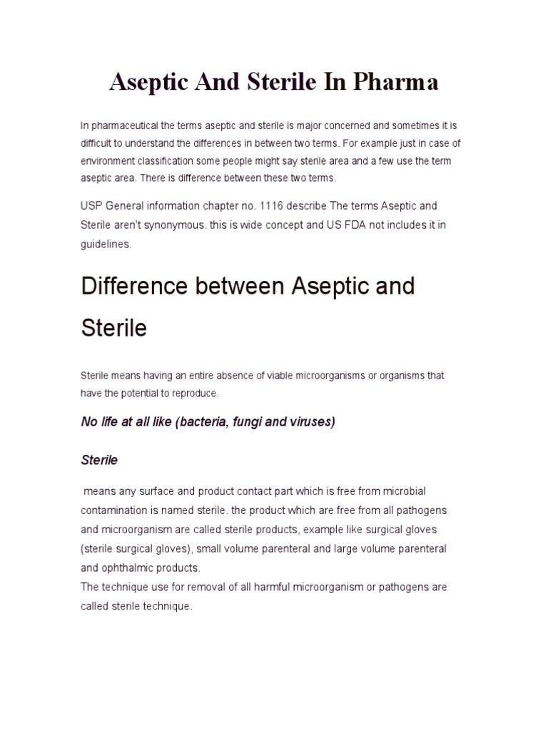 Aseptic and Sterile in Pharmaceutical | PDF | Microorganism | Public Health