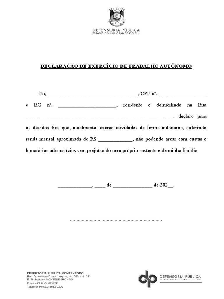 DECLARAÇÃO DE AUTÔNOMO | PDF