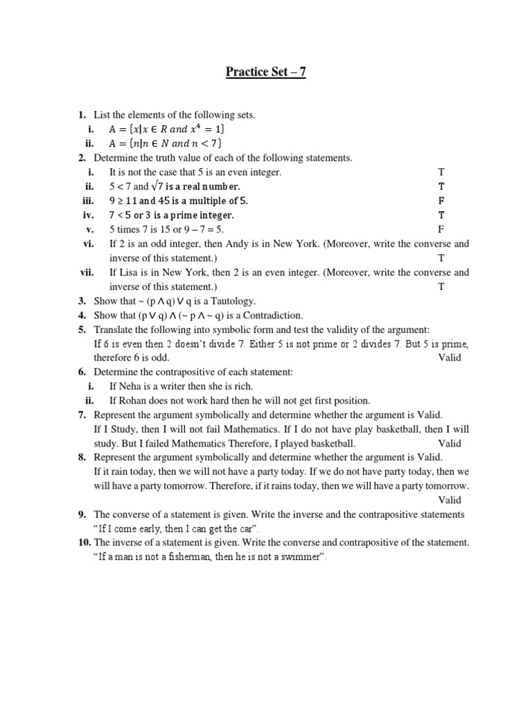 Set Theory and Logic Practice Exercises | PDF | Argument | Logic