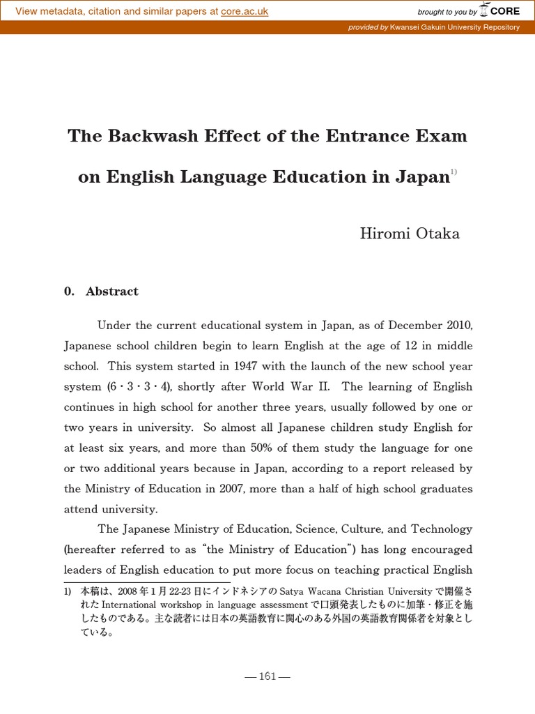 The Backwash Effect of Entrance Exams on English Education in Japan ...