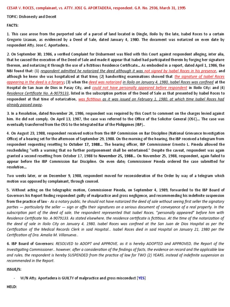 3 Roces vs. Atty. Aportadera | PDF | Notary Public | Justice