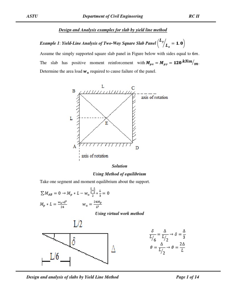 Design and Analysis Examples For Slab by Yield Line Method | PDF ...