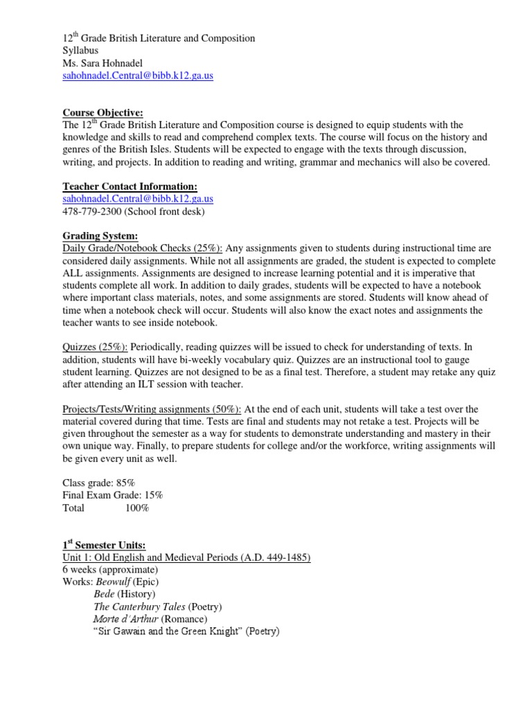 12th Grade British Literature and Composition - Hohnadel | PDF | Poetry ...