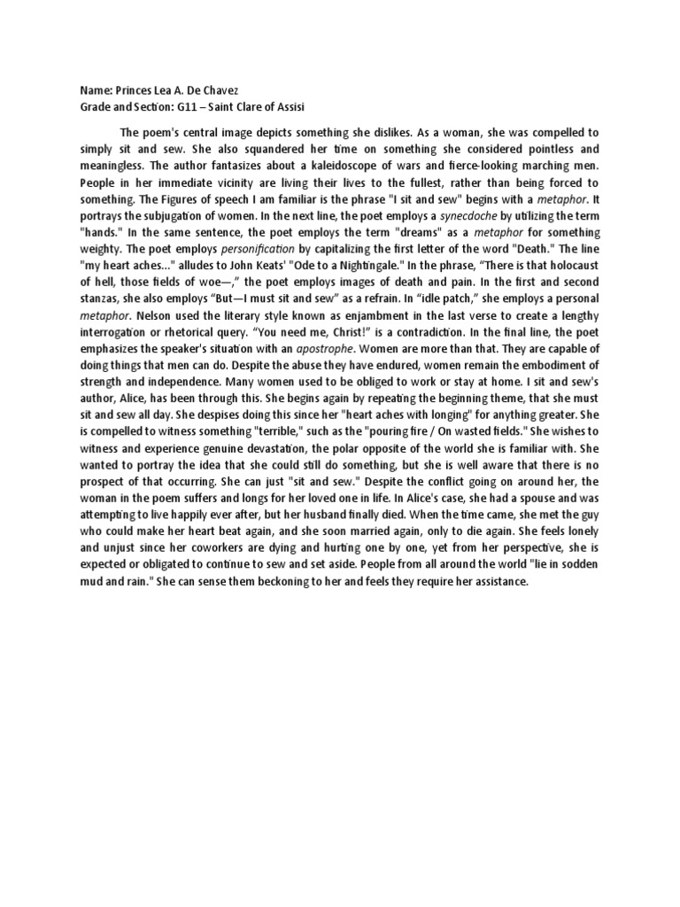 I Sit and Sew | PDF | Poetry