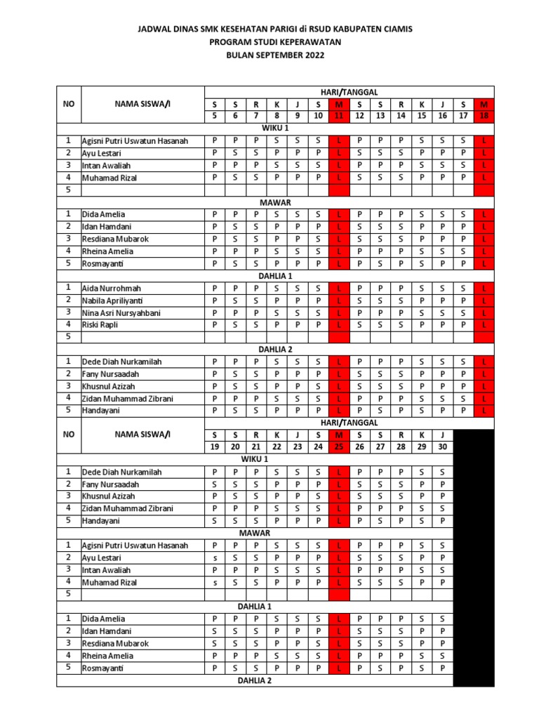 Jadwal Dinas PKL 2022 | PDF