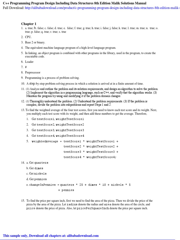 C Programming Program Design Including Data Structures 8th Edition Malik Solutions Manual Pdf 6418