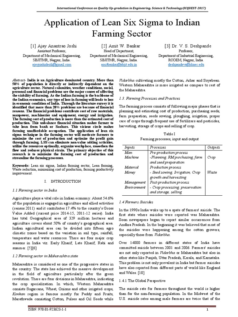 Application of Lean Six Sigma To Indian | PDF | Agriculture | Six Sigma