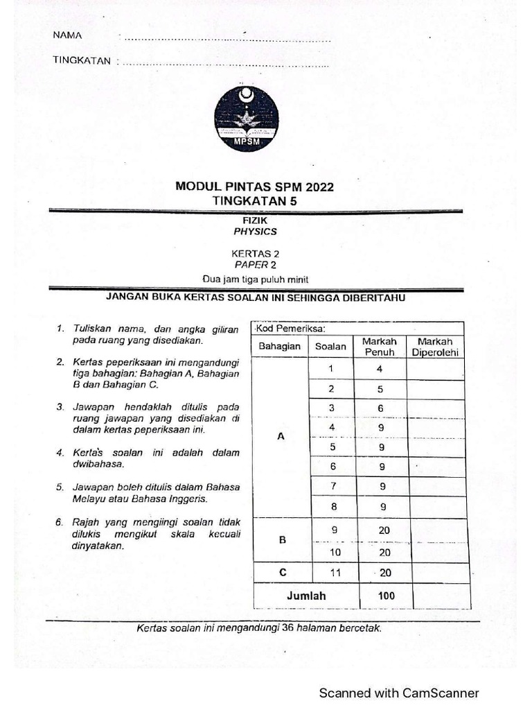 2022 Pahang - MPSM Physics K2 | PDF
