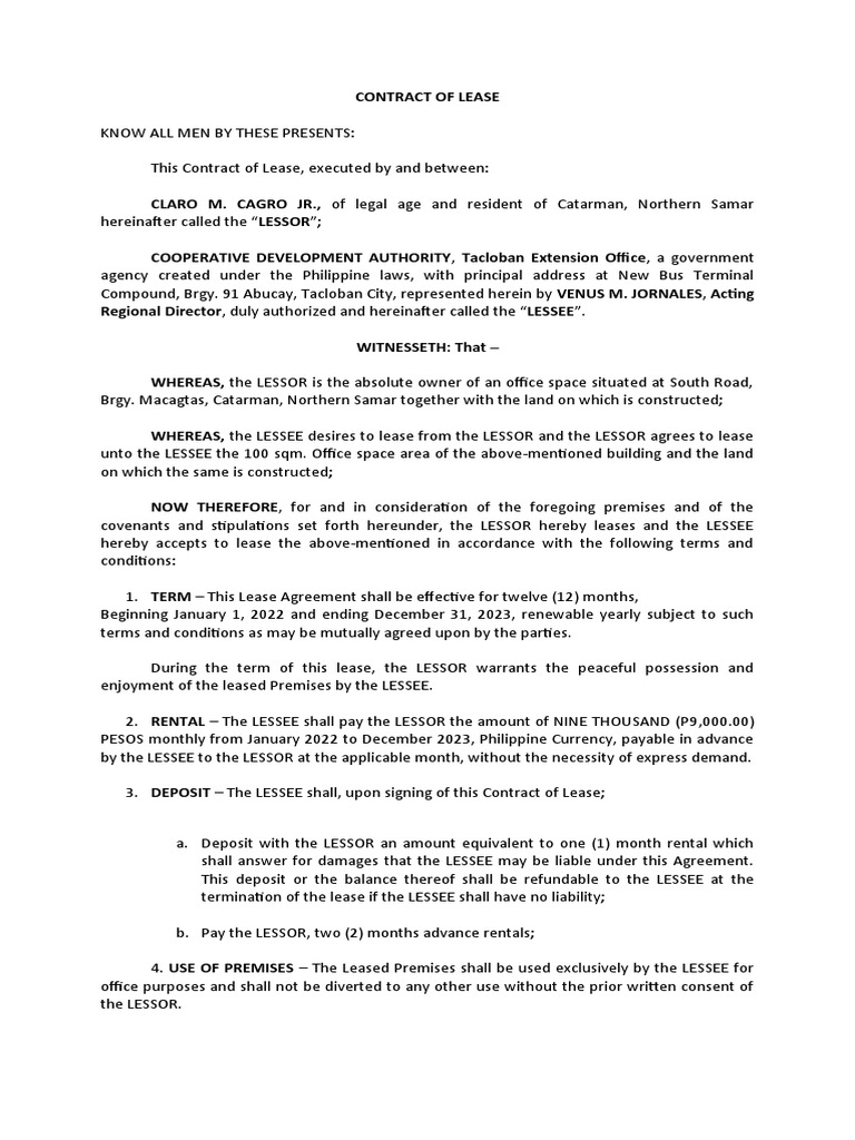 Contract of Lease Cda 2022 | PDF | Lease | Law And Economics