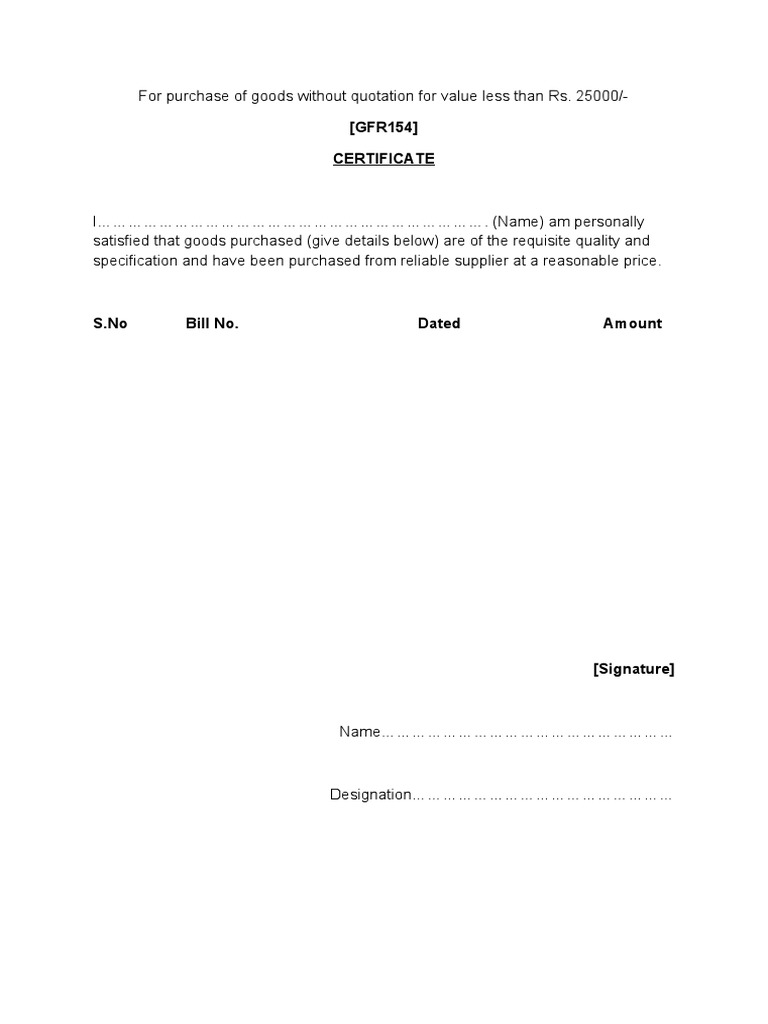 GFR 154 and 155 Certificate Formats | PDF