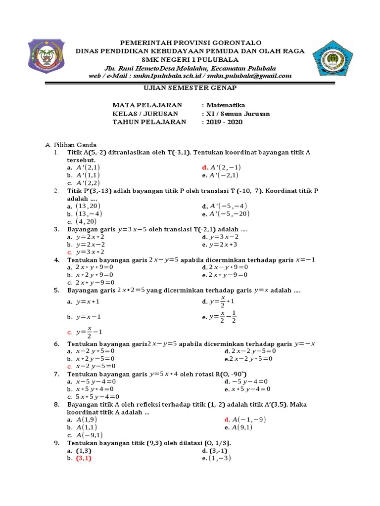 Soal Ujian Matematika SMK Pulubala | PDF