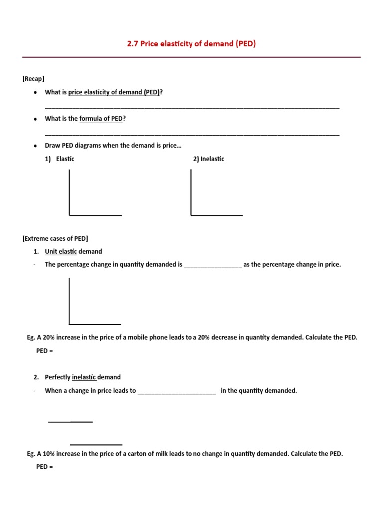 PED Worksheet | PDF | Price Elasticity Of Demand | Elasticity (Economics)