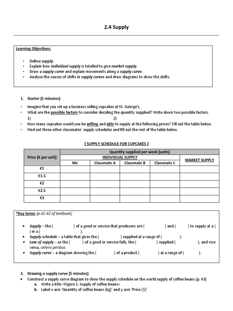 Class Worksheet - Supply | PDF