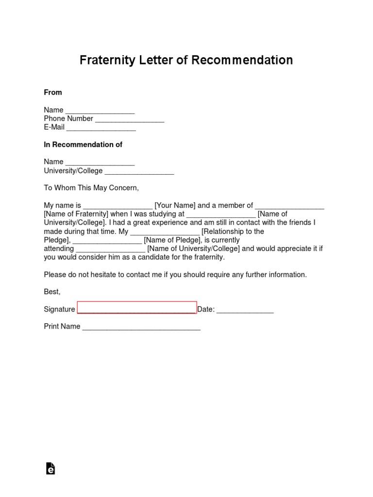 Fraternity Letter of Recommendation Template | PDF