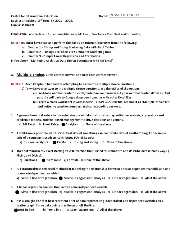 Business Analytics - Final Exam August 2022 | PDF | Price Elasticity Of Demand | Demand
