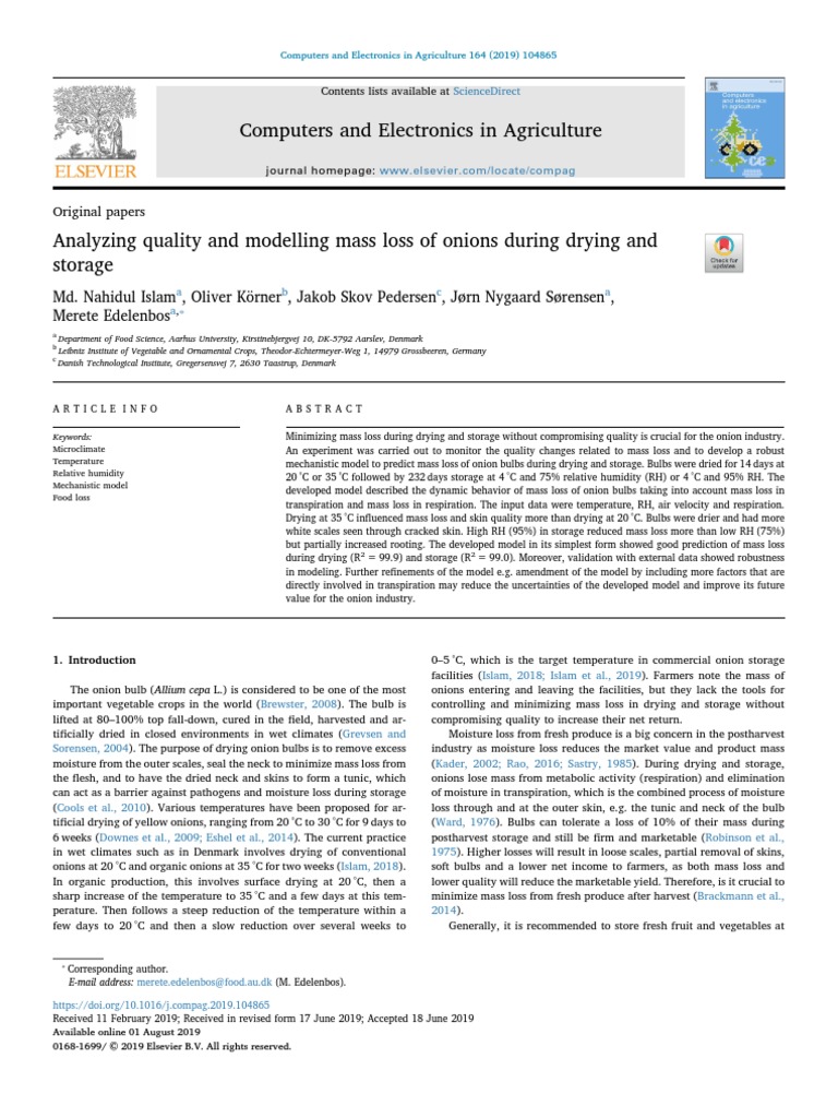 Analyzing Quality and Modelling Mass Loss of Onions During | PDF ...
