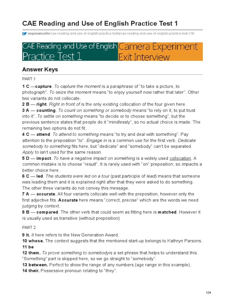 CAE Reading & Use of English Test 1 | PDF | Noun | Adjective