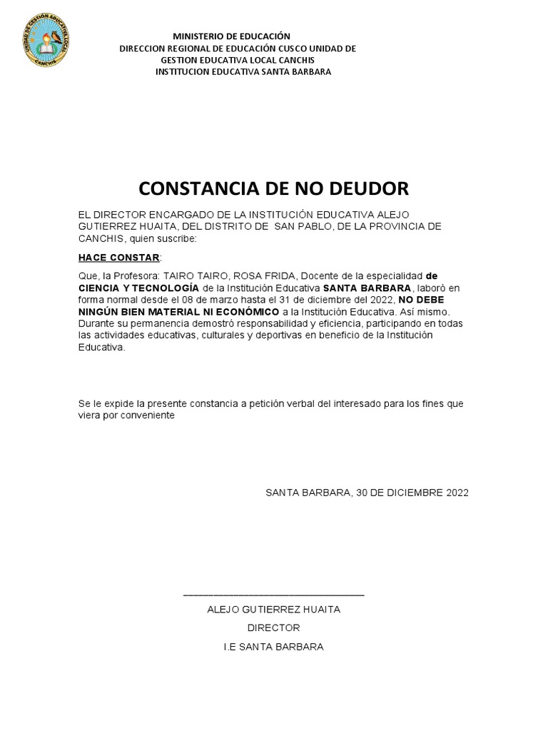 Constancia de No Deudor | PDF