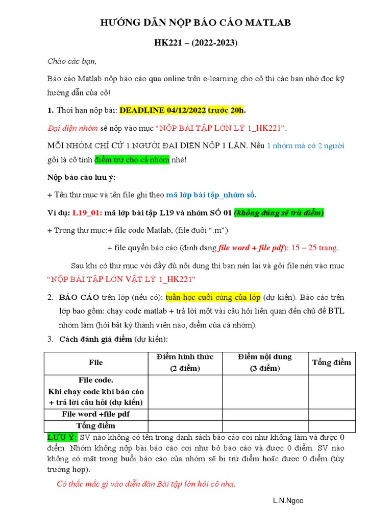 HƯỚNG DẪN NỘP BÁO CÁO MATLAB - HK221 | PDF