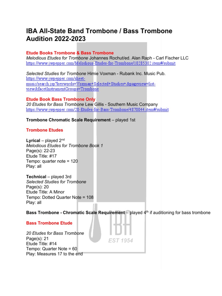 IBA All-State Band Trombone Audition Guide | PDF | Foreign Language Studies